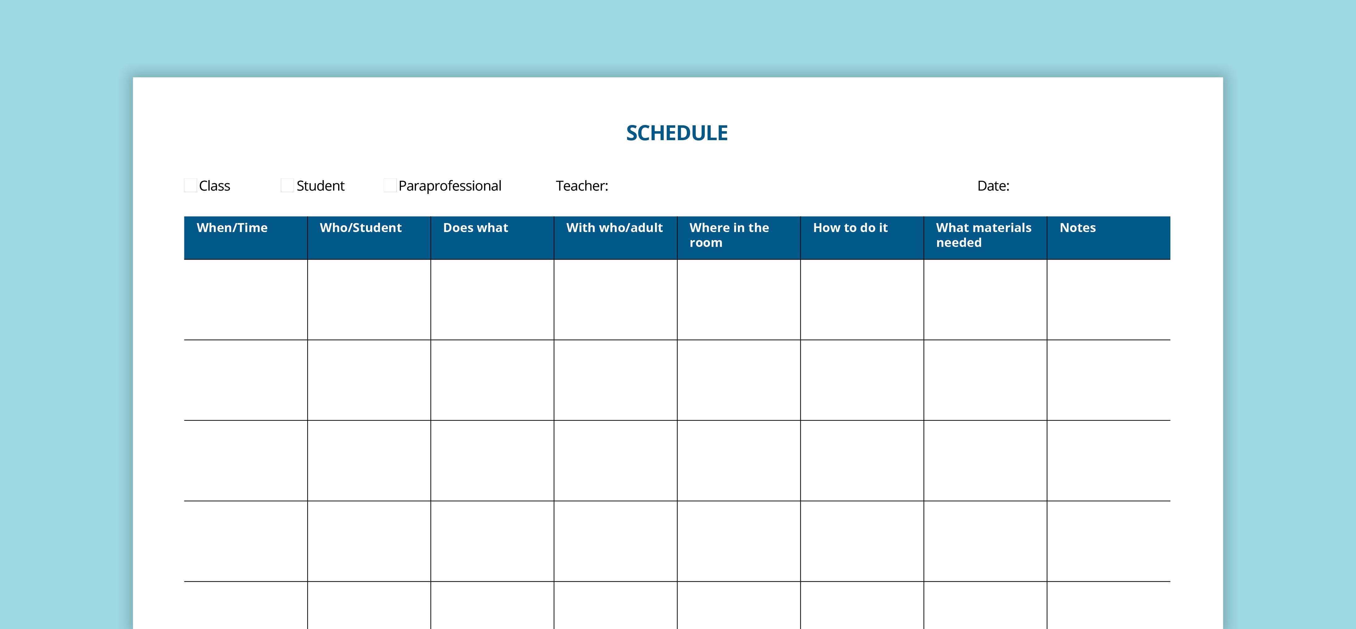 Classroom Schedule Template | Texas SPED Support
